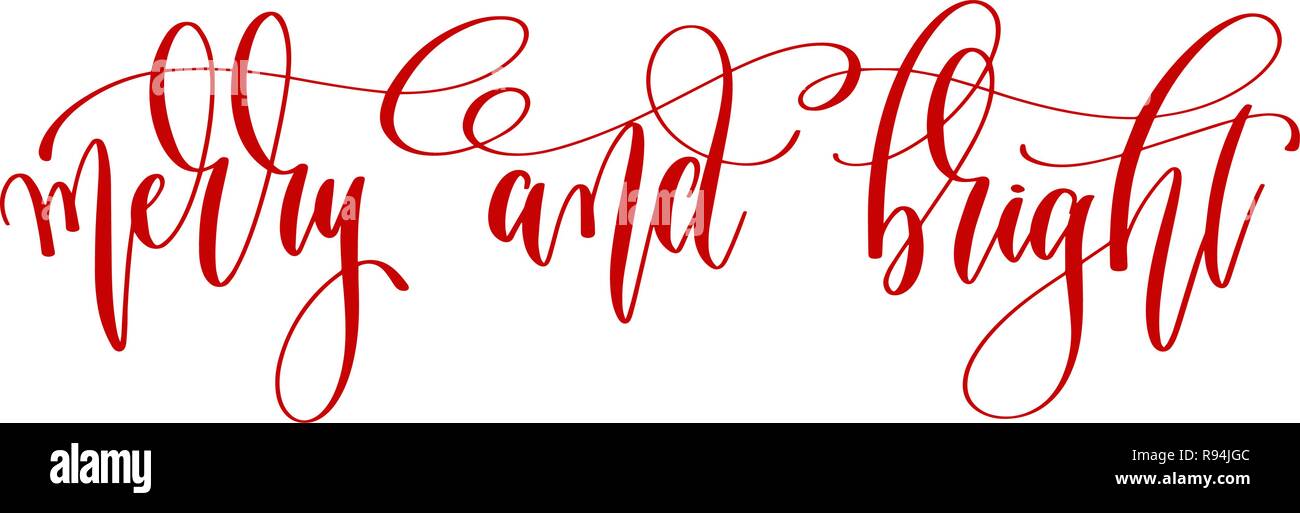 merry and bright - red hand lettering inscription text to winter Stock ...