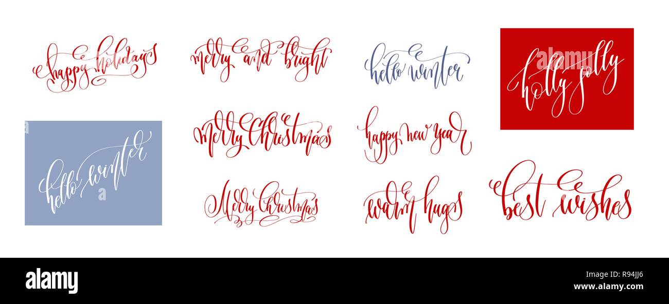 set of 10 hand lettering inscription text to winter holiday desi Stock ...