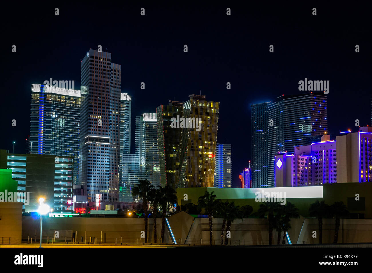 Night over illuminated skyscrapers in Las Vegas Stock Photo - Alamy