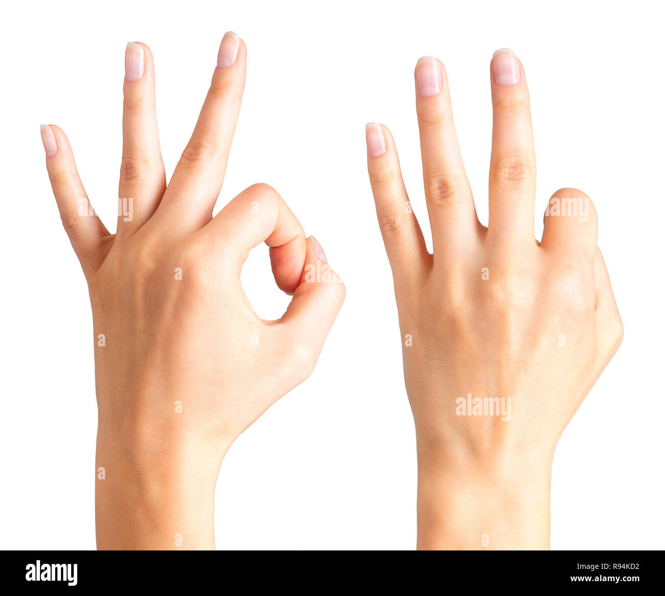 Finger counting three hand gesture Cut Out Stock Images & Pictures - Alamy