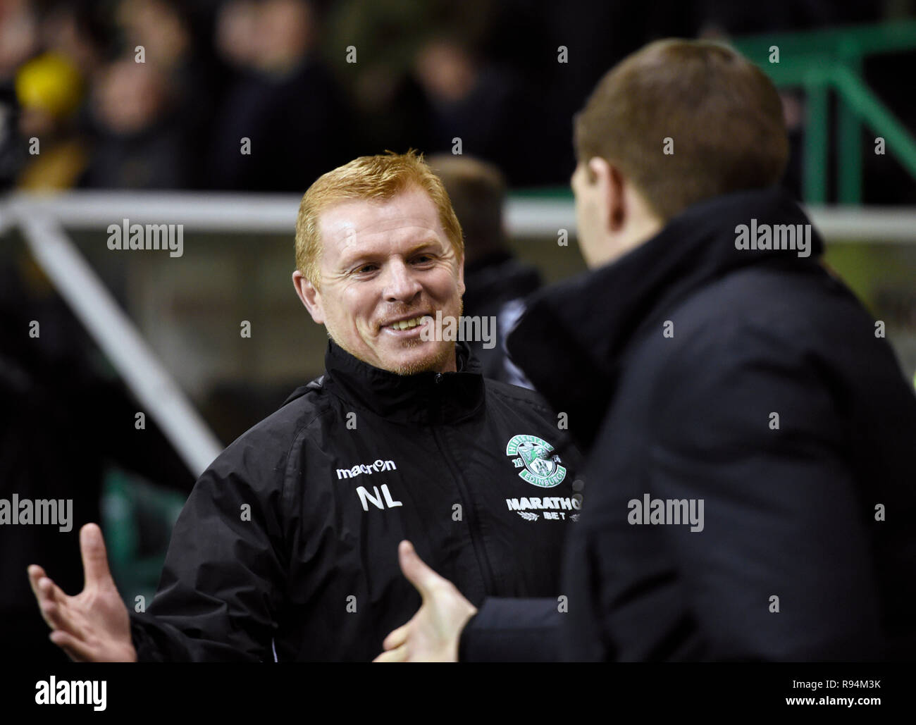 Hibernian's manager Neil Lennon and Rangers manager Steven Gerrard ...