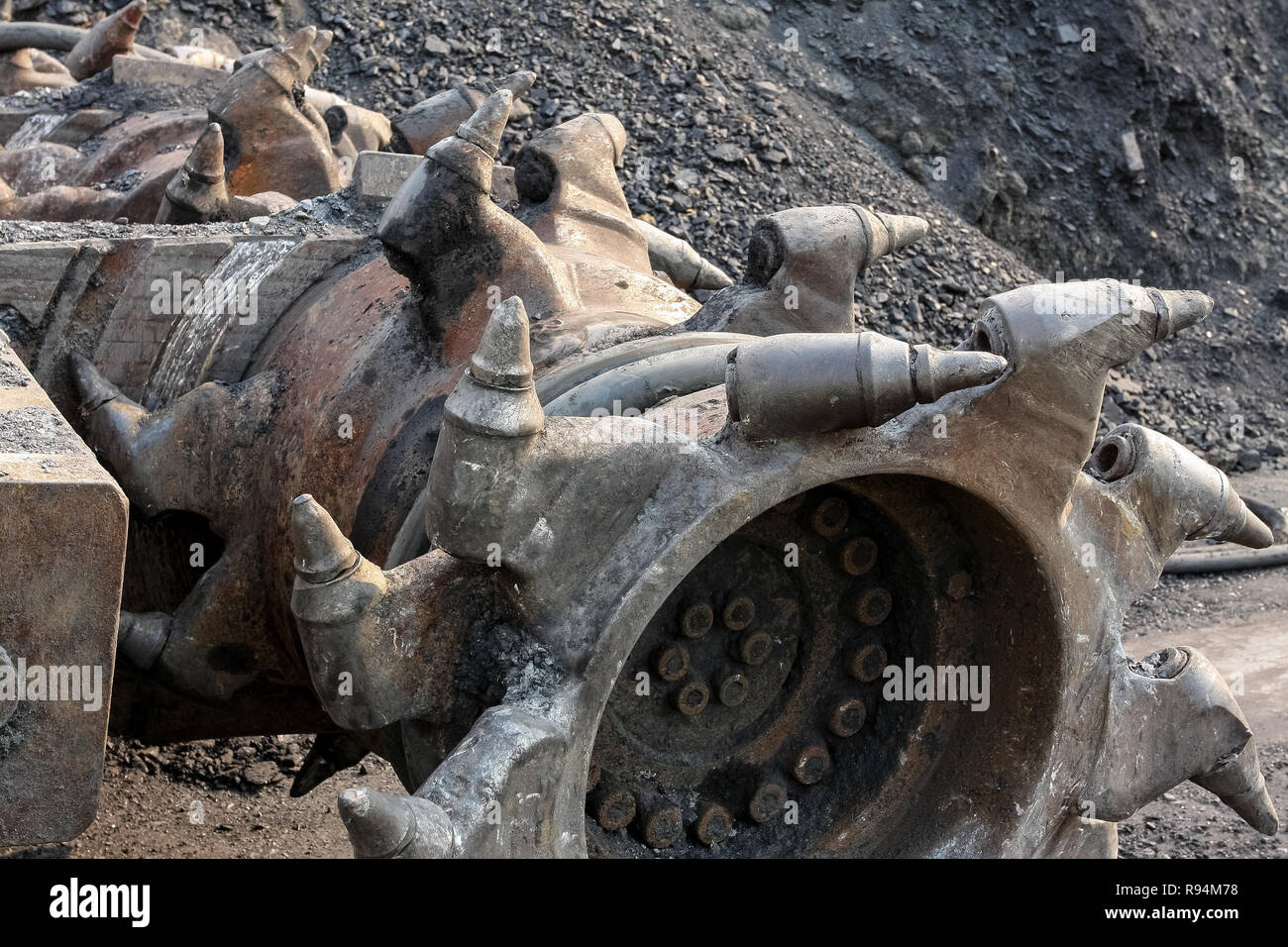 Drilling machine spikes on the front of vehicle for digging out layers ...
