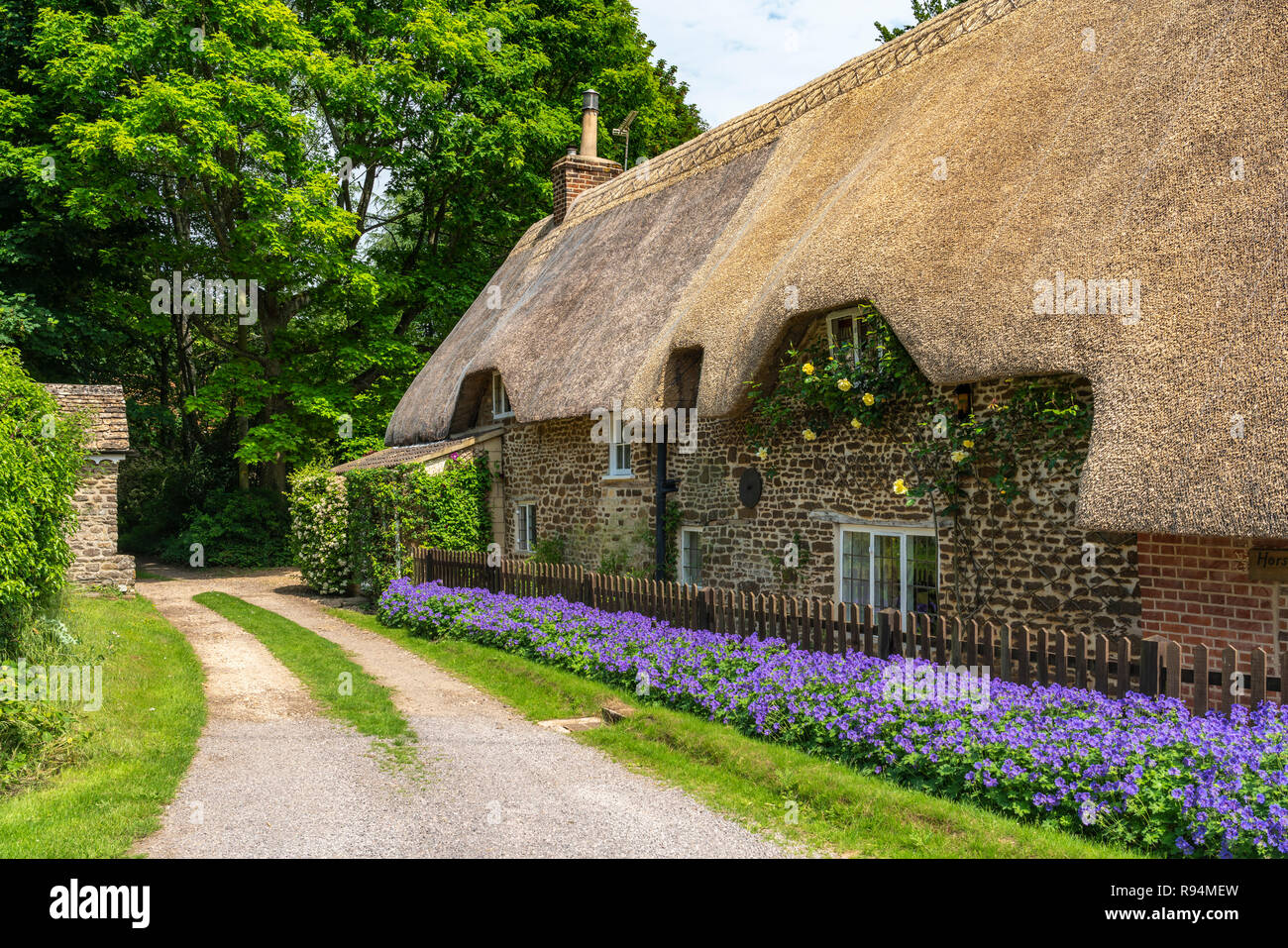A thatch roofed cottage near the village of Lacock, Wiltshire, England ...