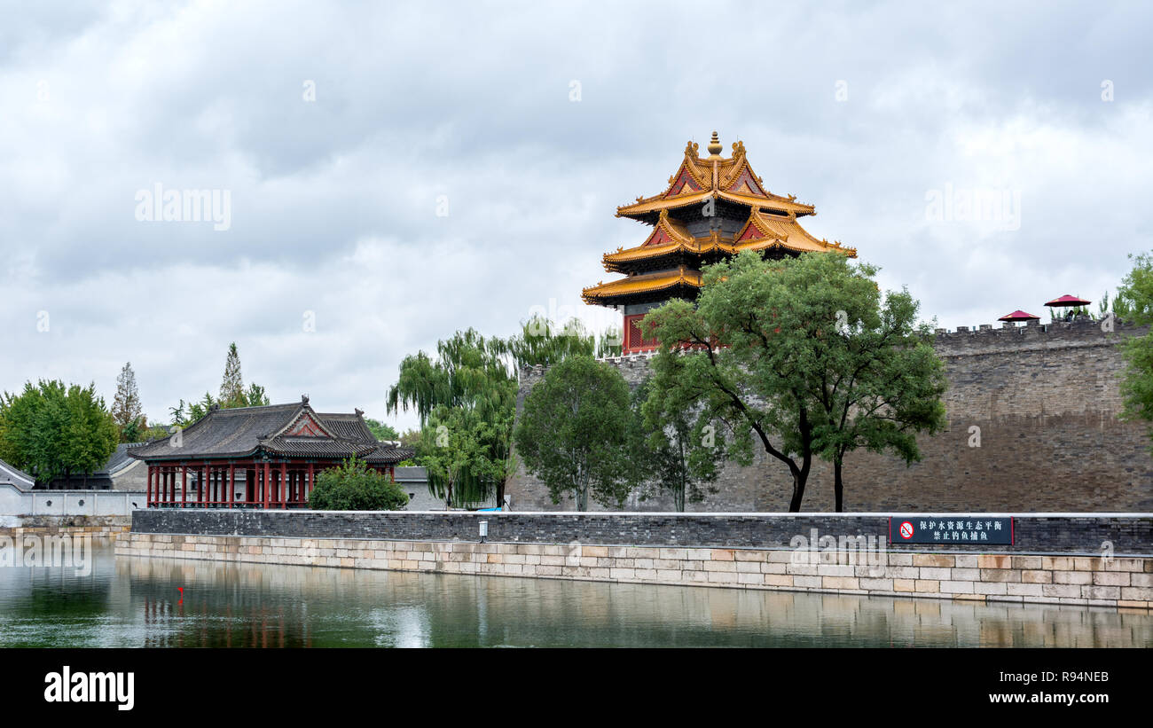 Corner tower and pavilion of The Forbidden City (north east corner ...