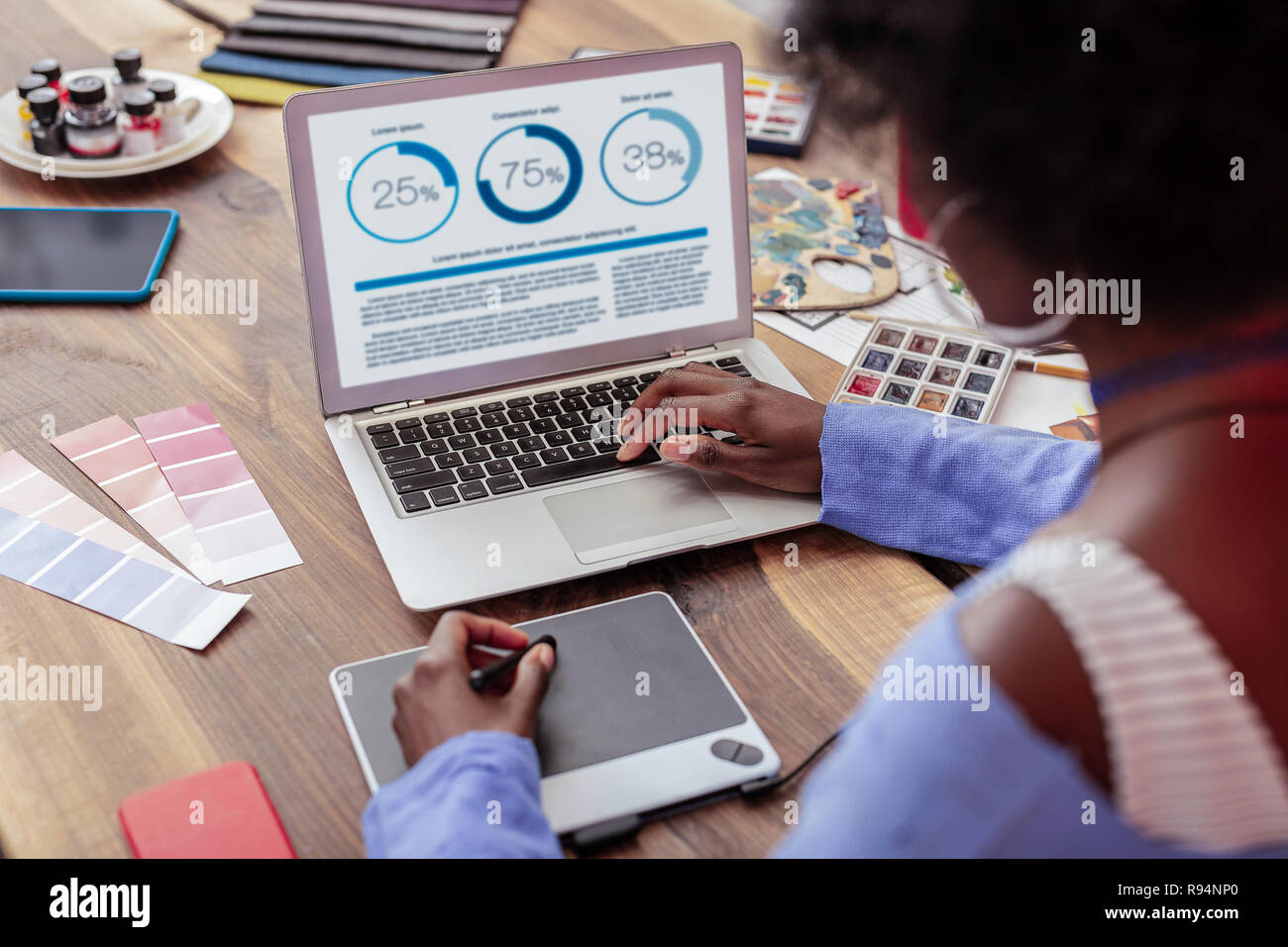 Interior designer starting new project using modern technologies Stock ...