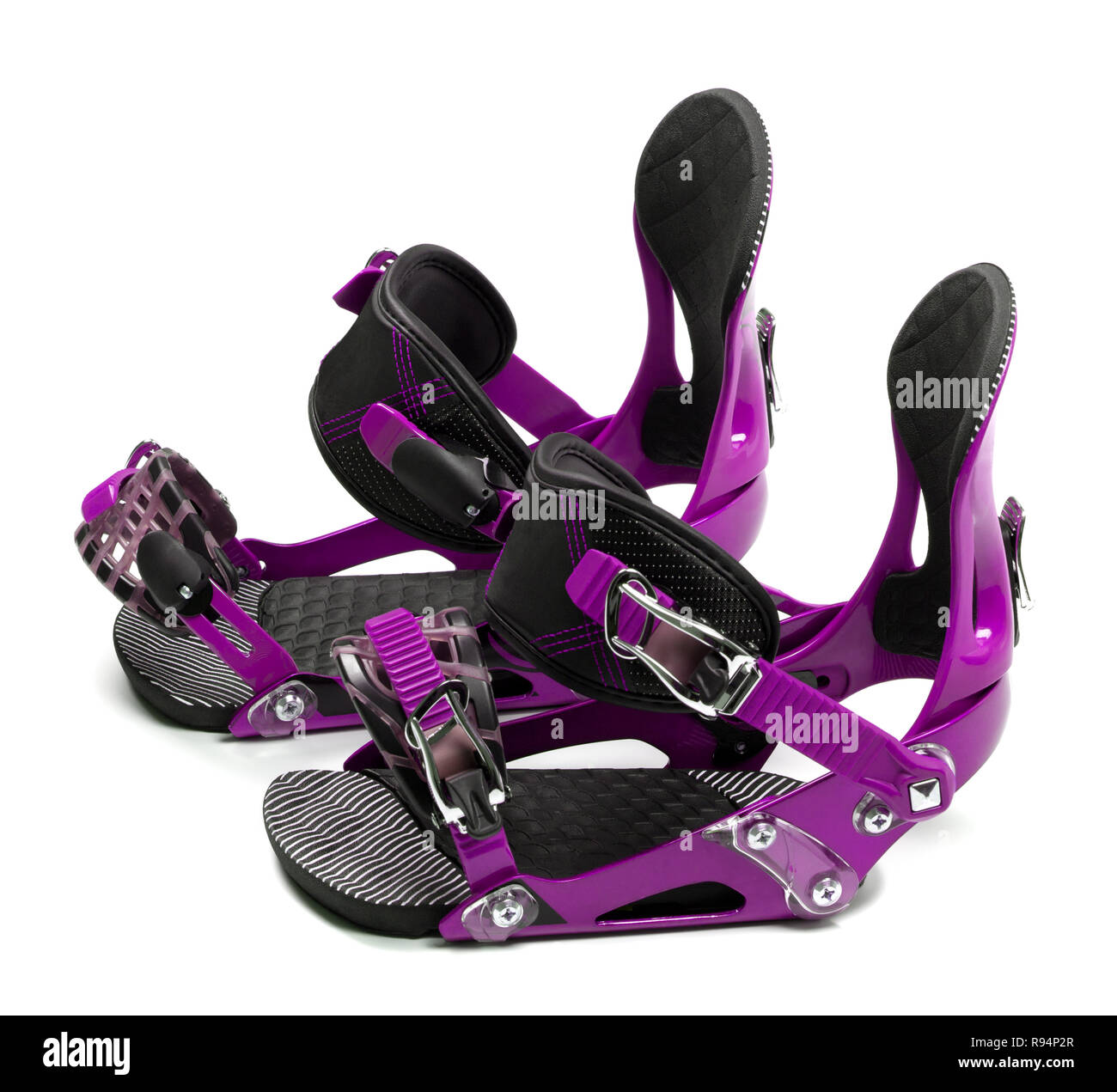 Pink snowboard bindings isolated on white background Stock Photo - Alamy