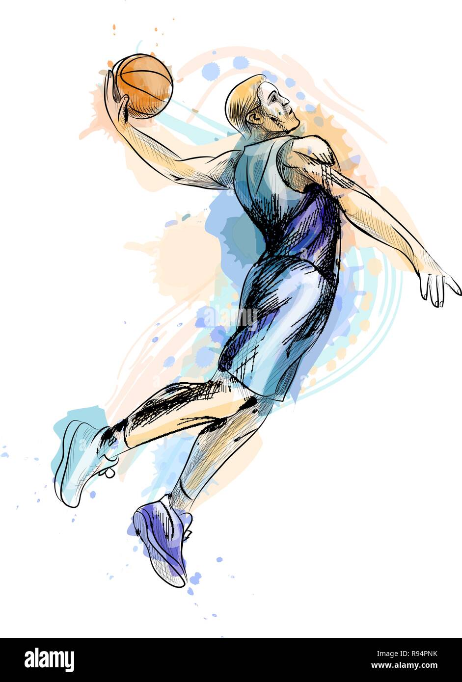 Abstract basketball player with ball from a splash of watercolor Stock ...