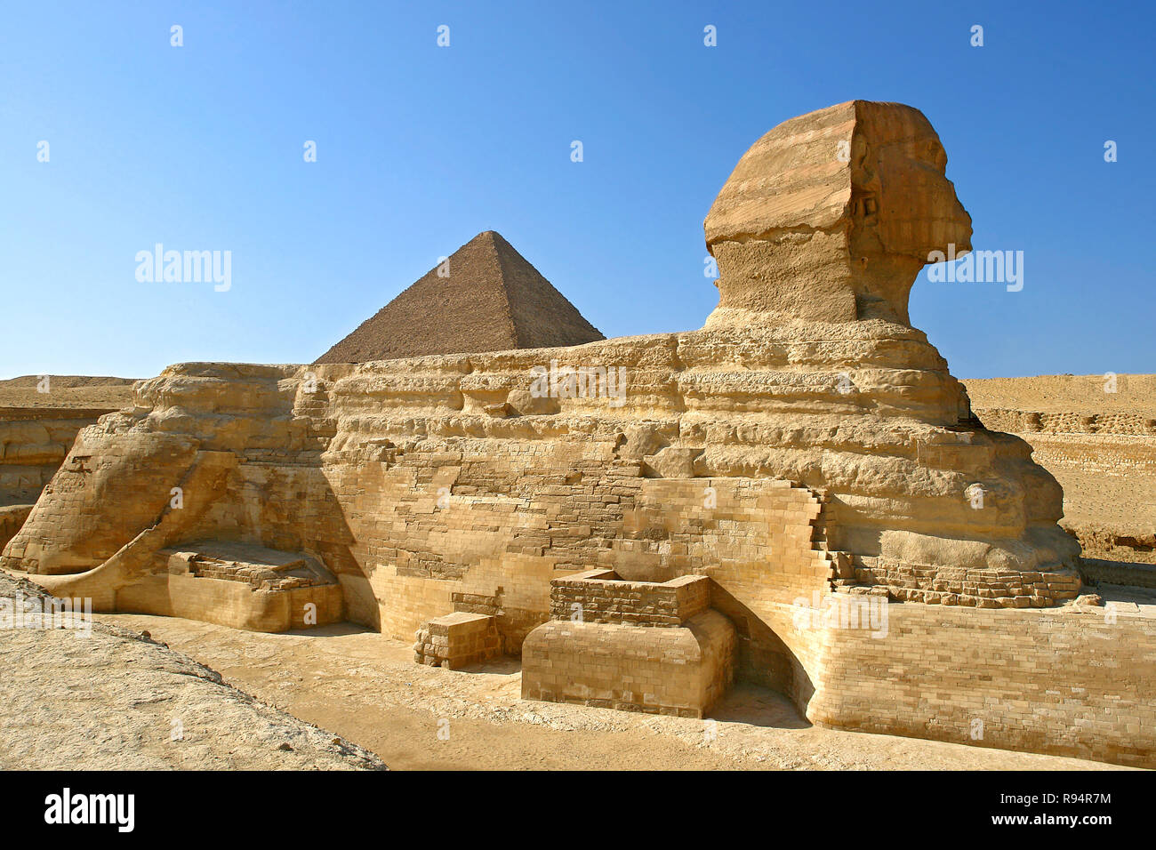 Great Sphinx of Giza with Khafre pyramid - Cairo, Egypt Stock Photo - Alamy