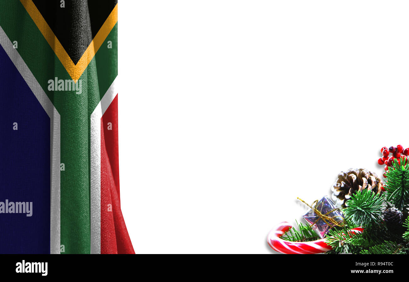 Christmas new Year background with a flag of South Africa. There is a ...