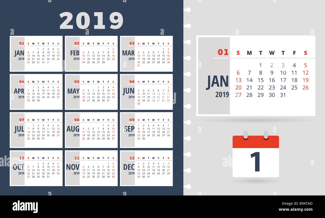 July 2019 Calendar Stock Vector Images - Alamy