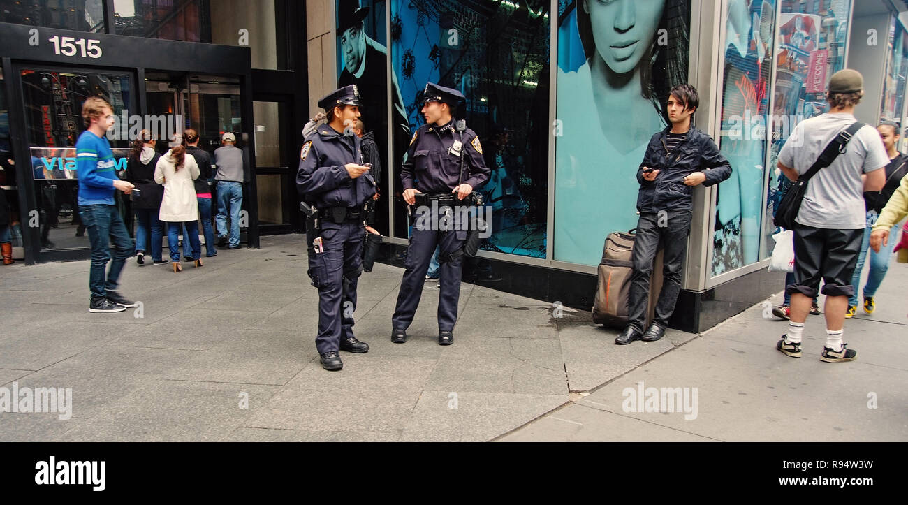 New York, USA - November 13, 2008: two american policewomen or pretty ...