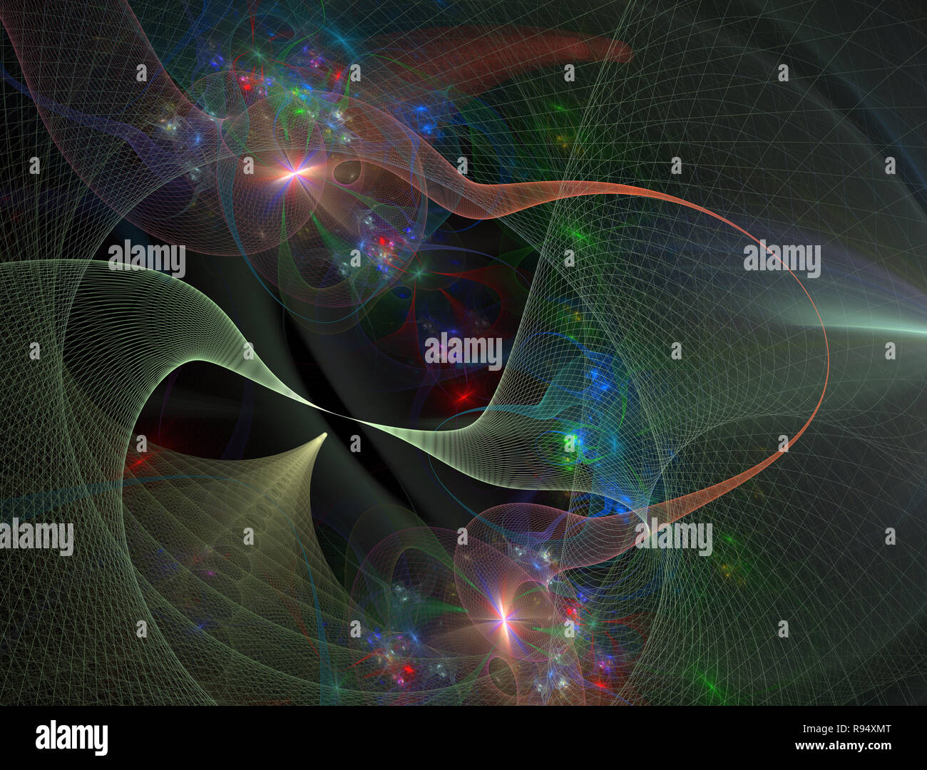 Abstract space geometry surfaces, tunnel grid. Giant gravitational lens ...