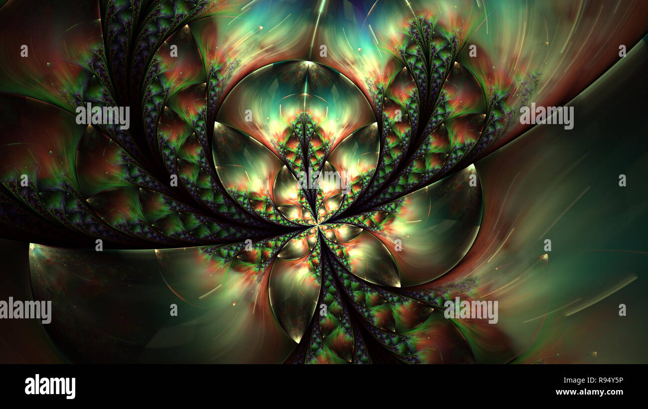 Beautiful fractal flower or butterfly with glowing elements. Abstract ...