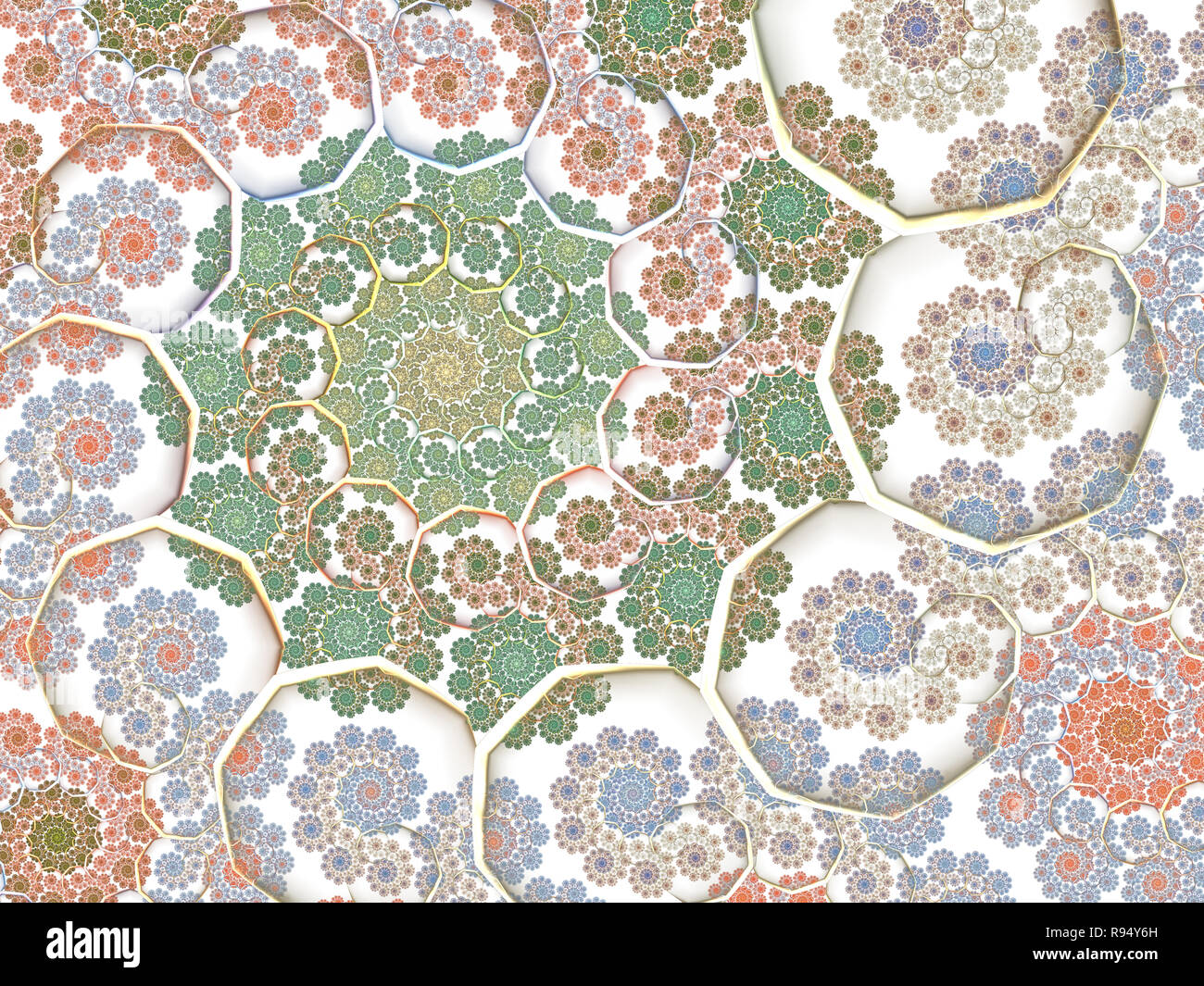 Colorful snow fractal. Winter background with snowflakes forming spiral ...