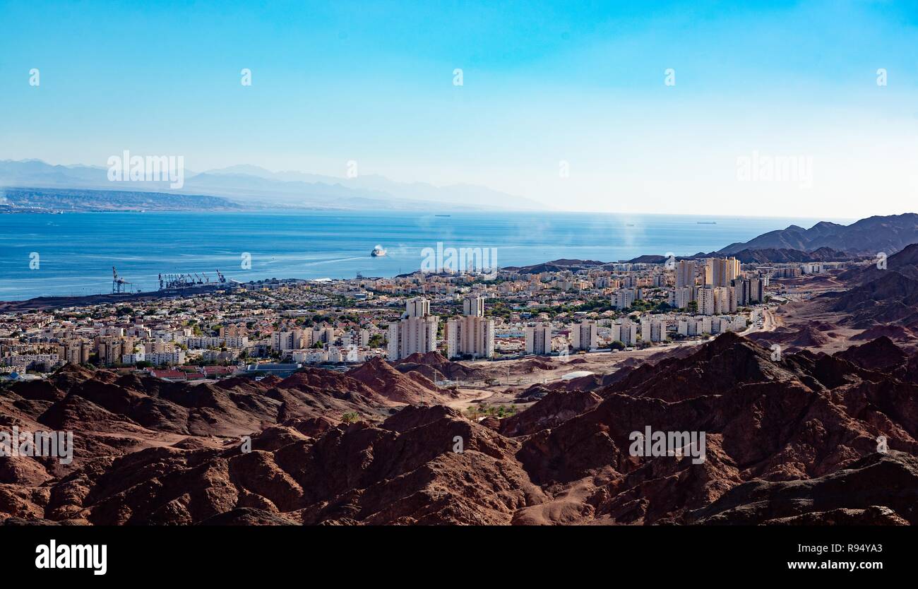 Beauty view on Eilat from Negev desert. Israeli Red Sea resort Stock ...