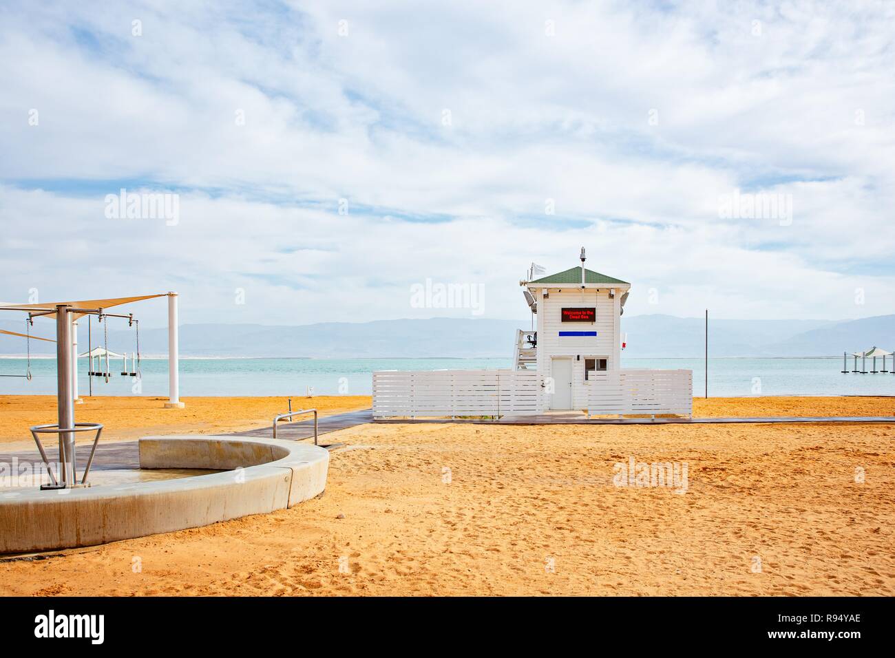 Lifeguard station on the beach over Dead Sea. Ein Bokek, Israel Stock ...