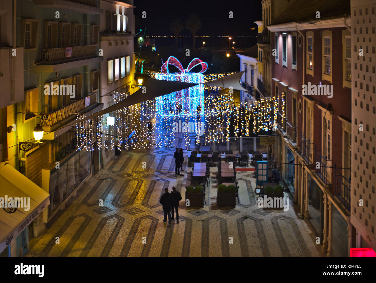 Santo Antonio Street at night in Faro. Algarve, Portugal Stock Photo ...