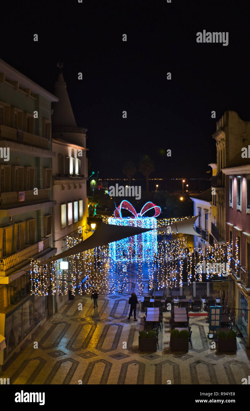 Santo Antonio Street at night in Faro. Algarve, Portugal Stock Photo ...