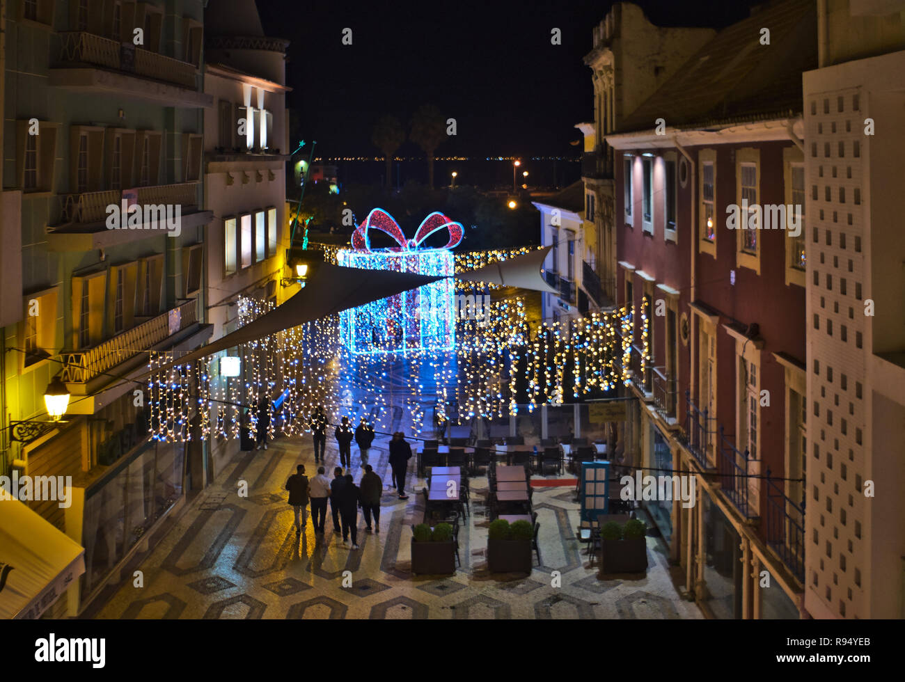 Santo Antonio Street at night in Faro. Algarve, Portugal Stock Photo ...