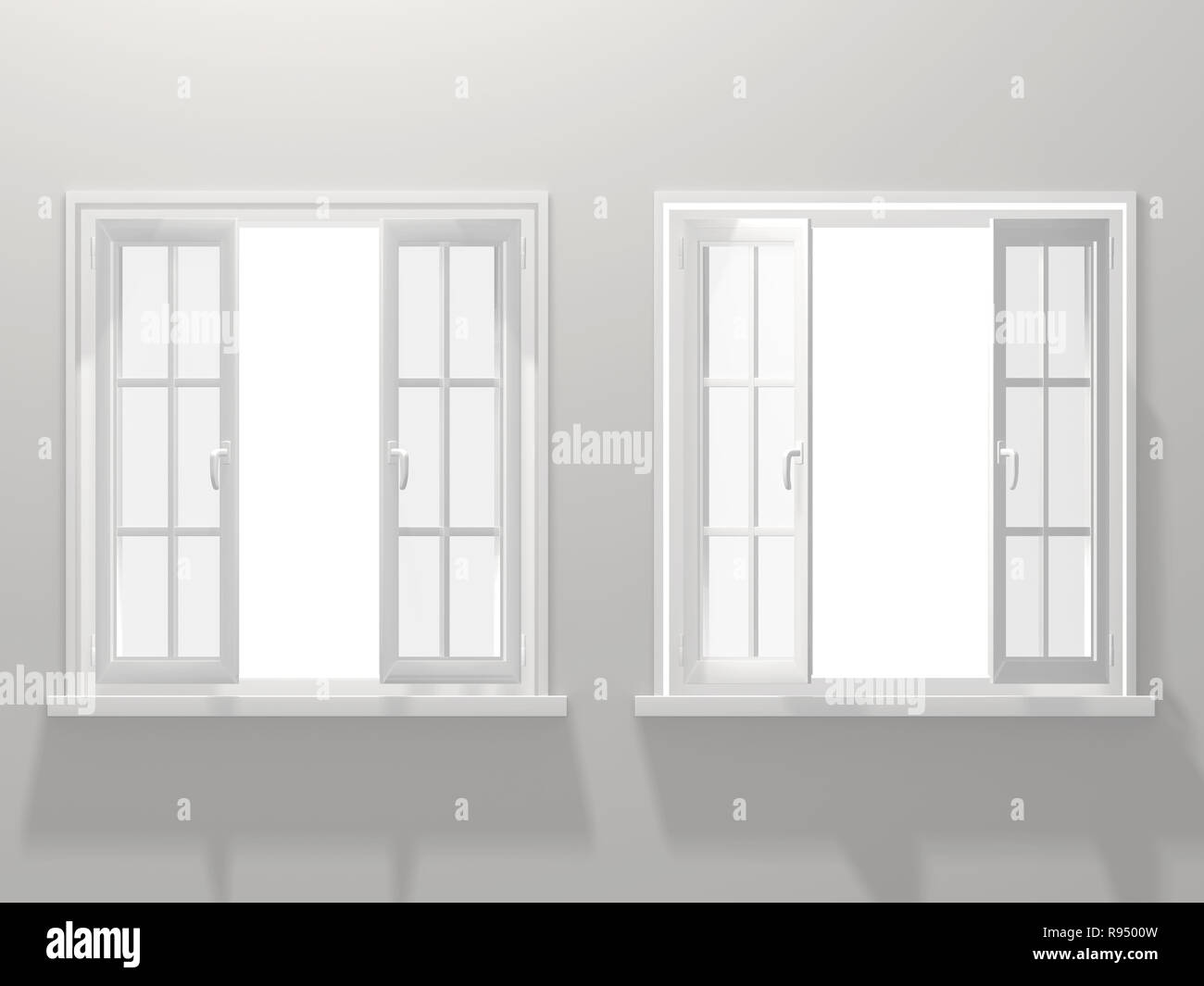 Two opened windows. 3d render Stock Photo - Alamy
