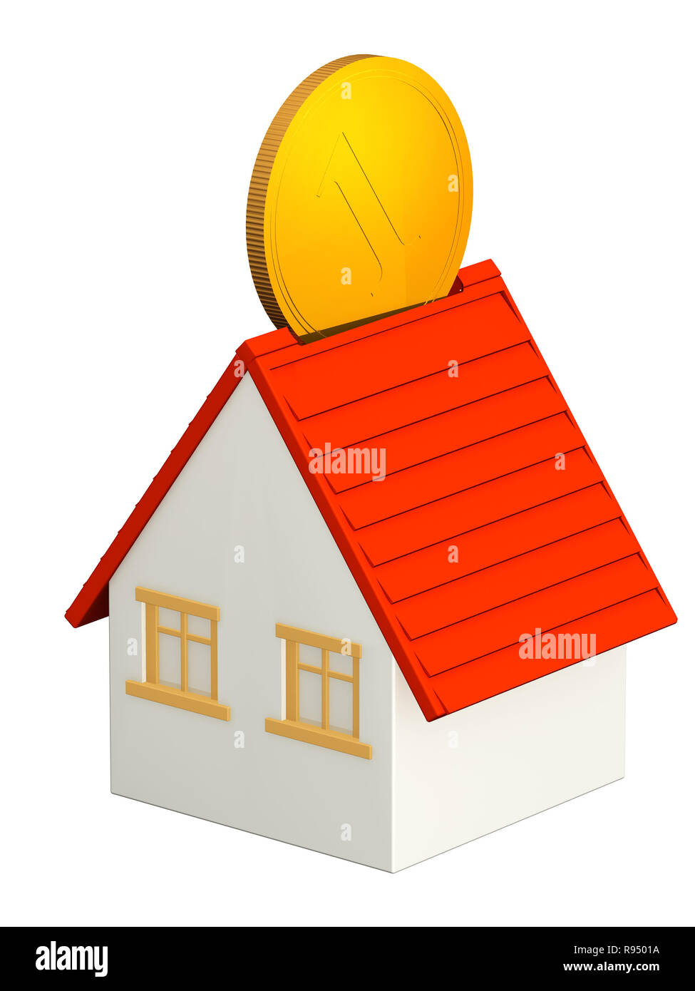House and gold coin. Isolated over white Stock Photo - Alamy