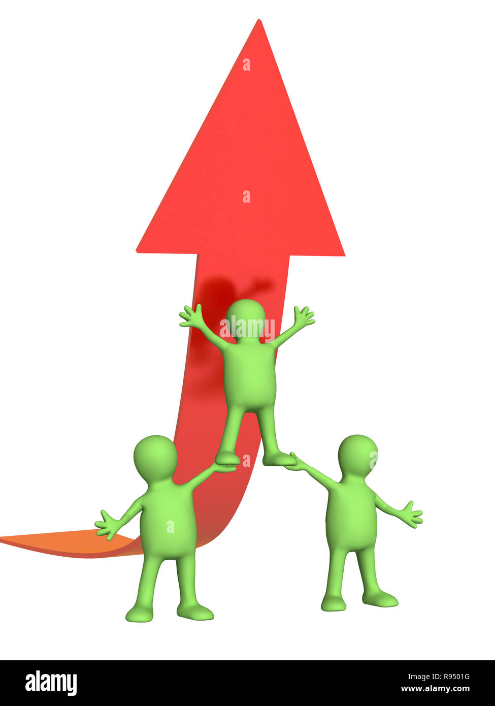 Three puppets and arrow of red color. Isolated over white Stock Photo ...