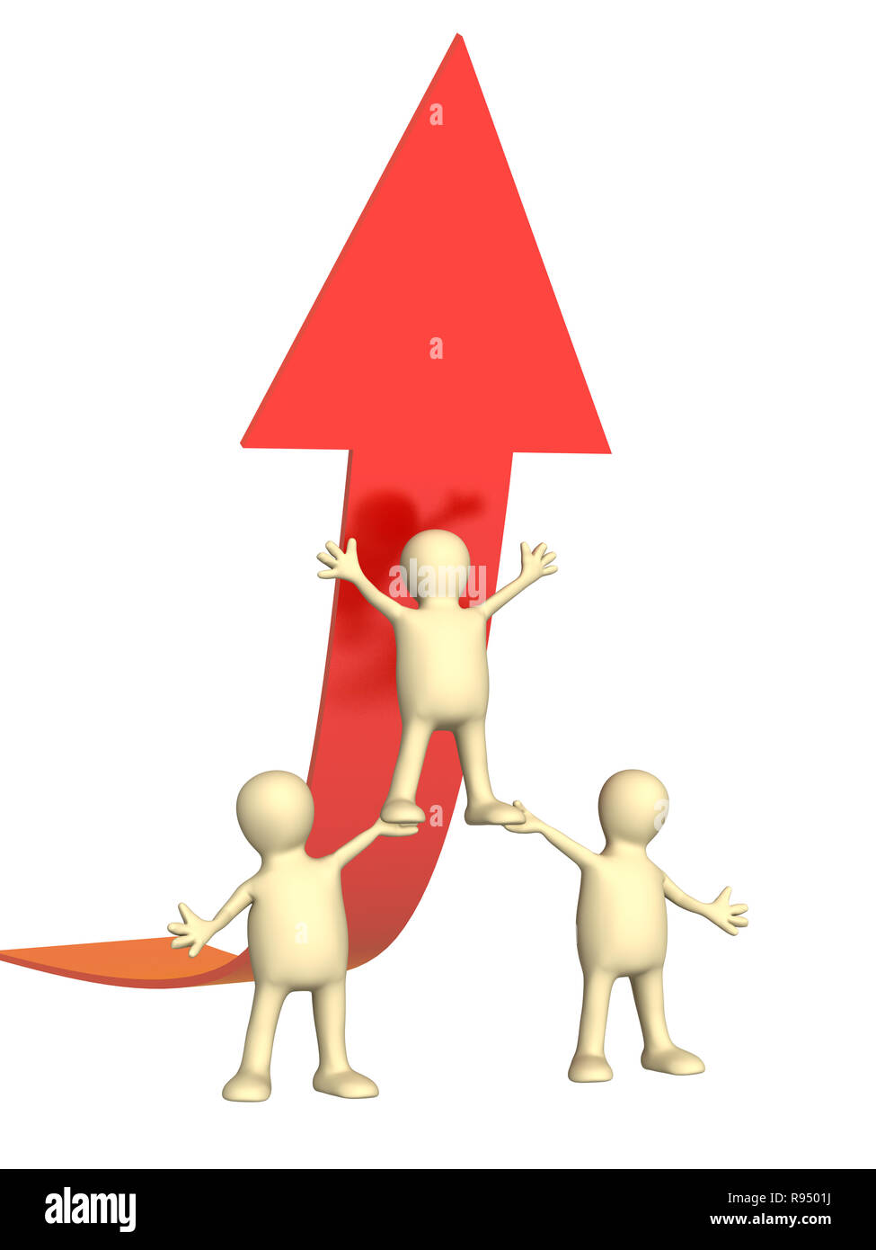 Three puppets and arrow of red color. Isolated over white Stock Photo ...