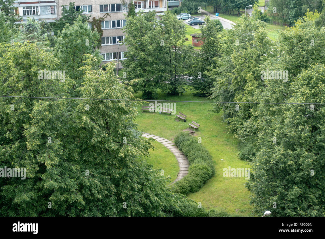 countryside yard with trees and green foliage in summer sunny day Stock ...