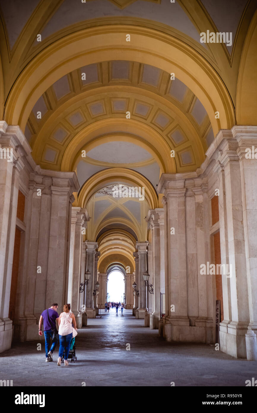 CASERTA, ITALY - SEPTEMBER 24, 2017: Two unknown people at the entrance ...