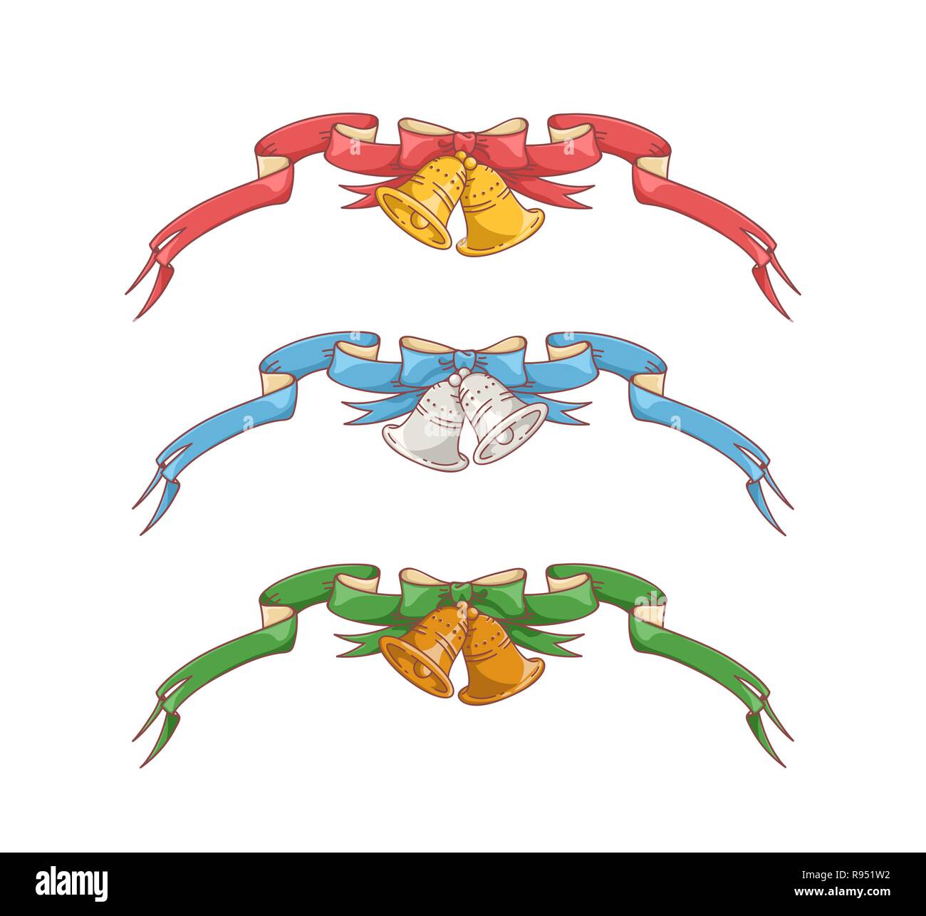 Christmas decorations set ribbons with bells ornament collection three ...