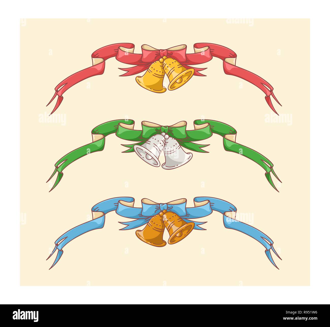 Christmas ornaments set ribbons with bells decorations collection of ...