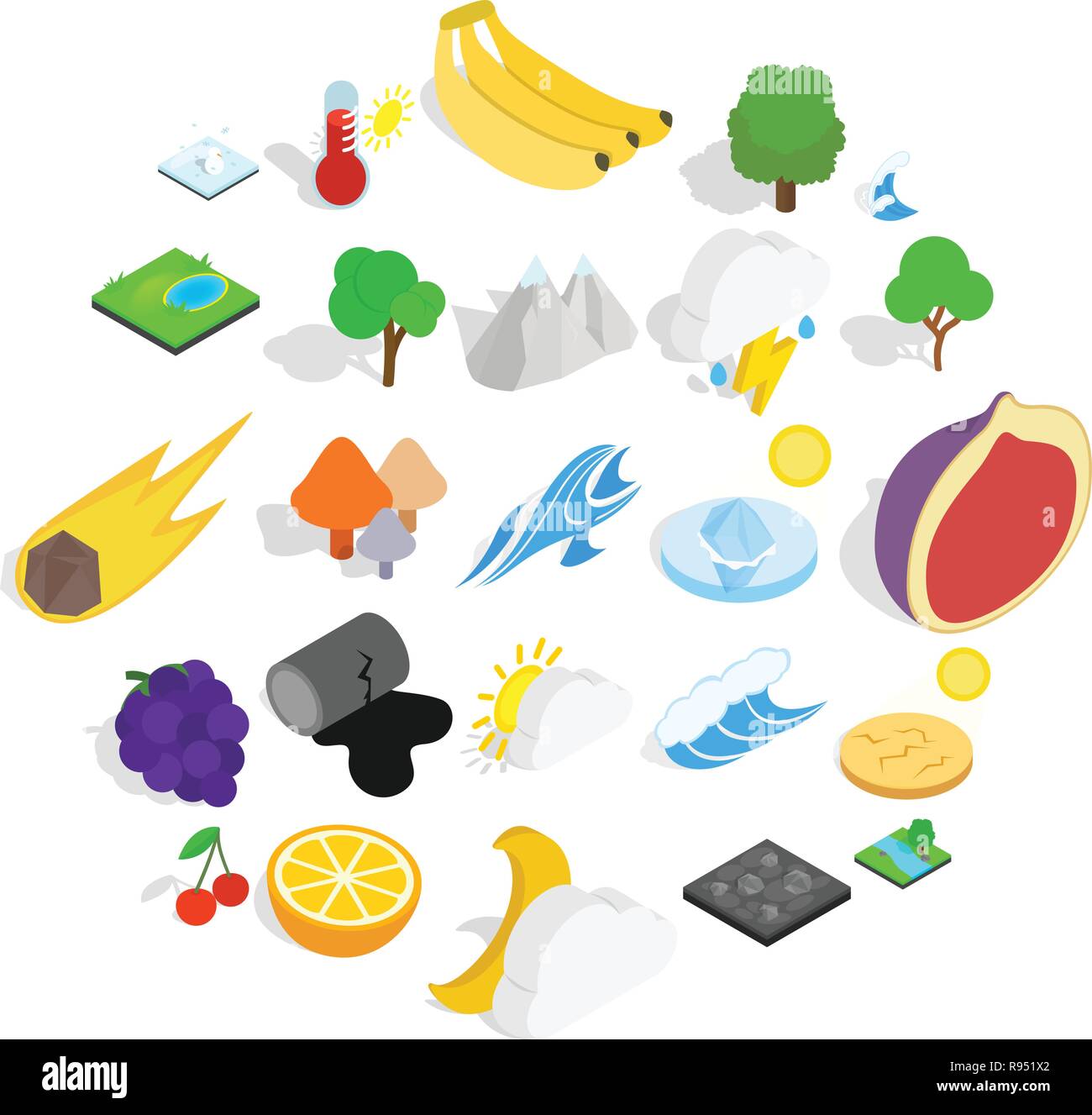 Planting of greenery icons set. Isometric set of 25 planting of ...