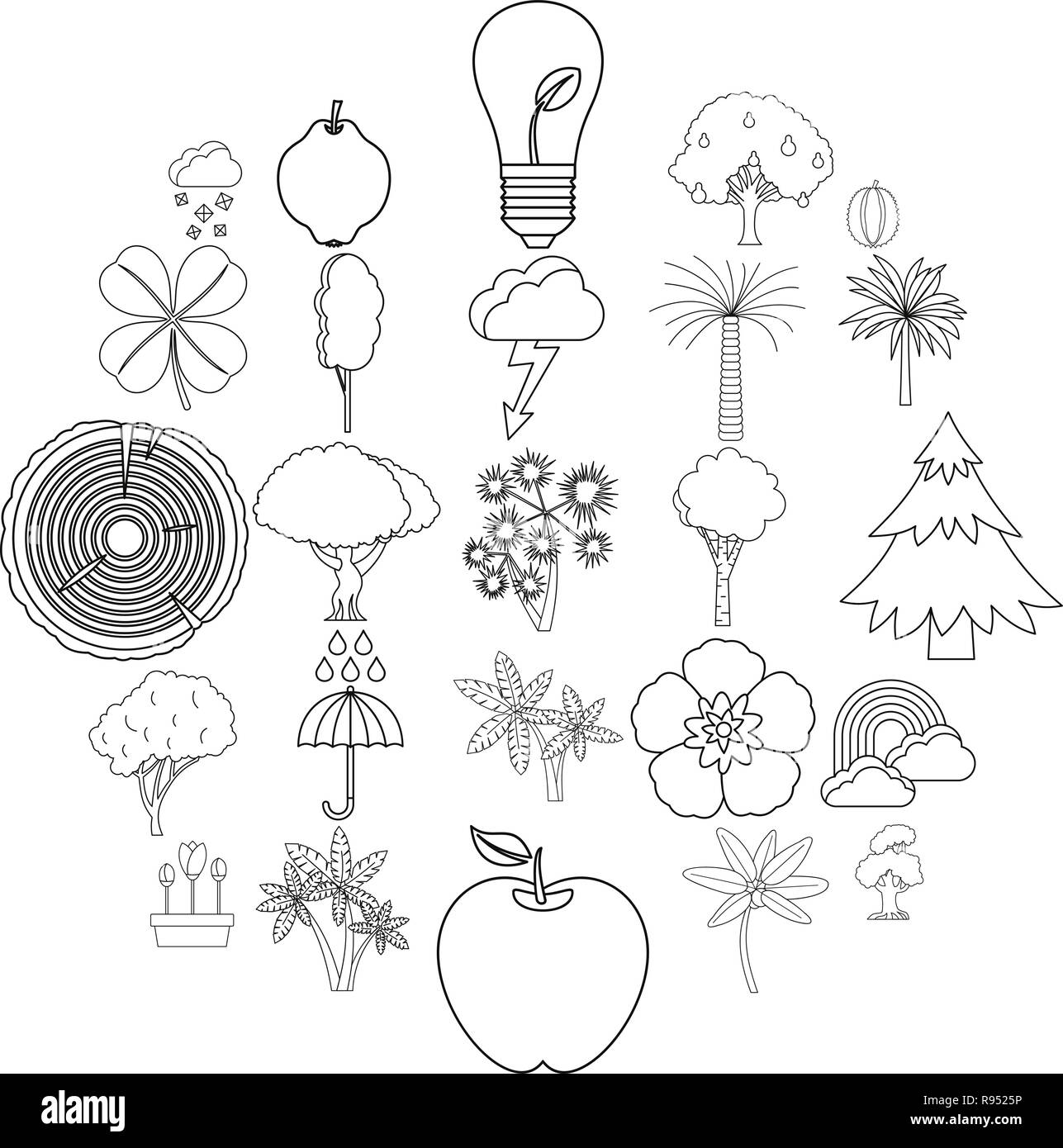 Growing of grass icons set. Outline set of 25 growing of grass vector ...