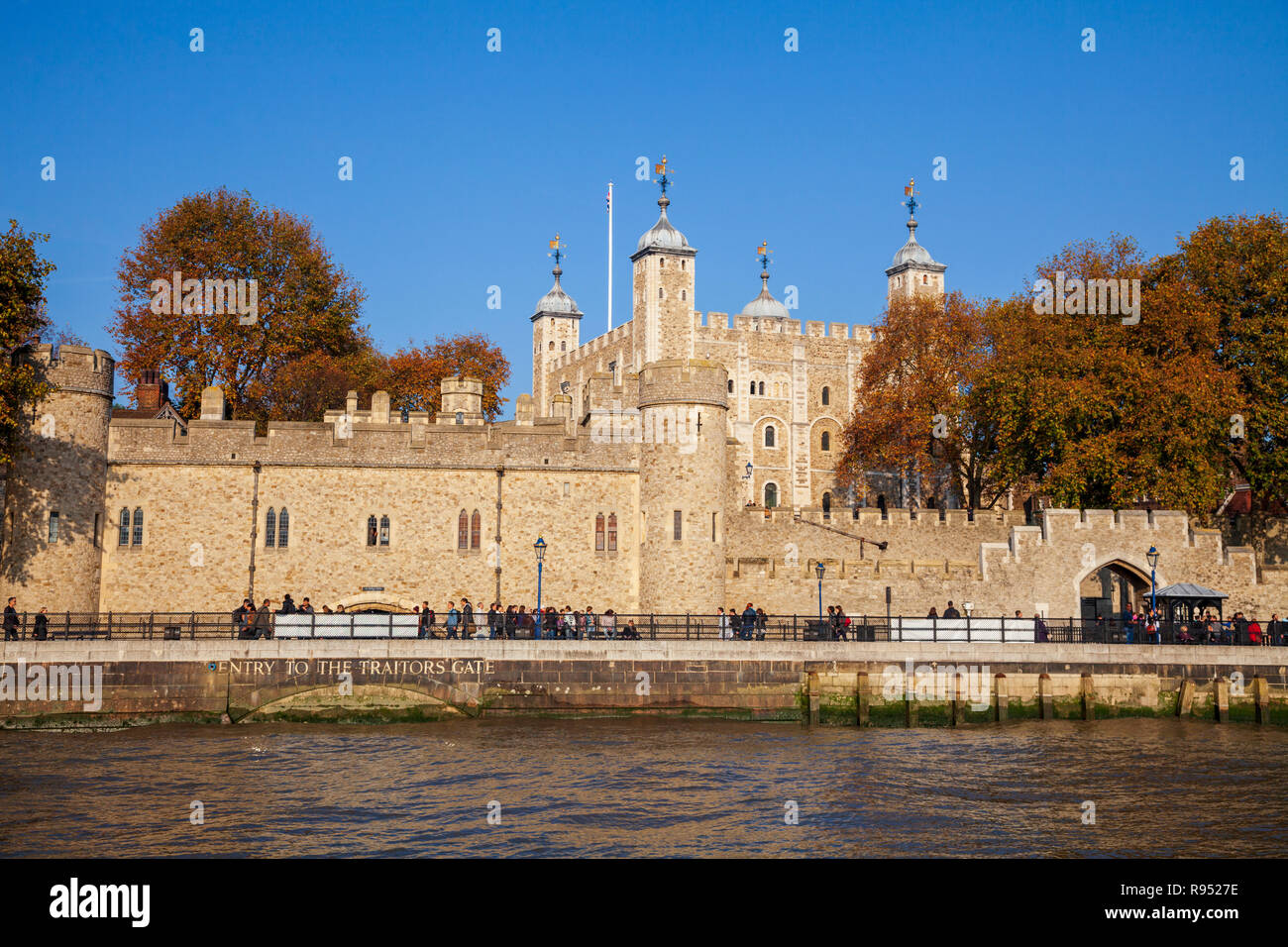 The Tower of London across the River Thames with the entrance to ...