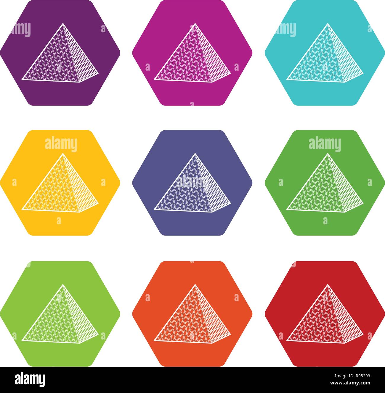 Louvre pyramid icons 9 set coloful isolated on white for web Stock ...
