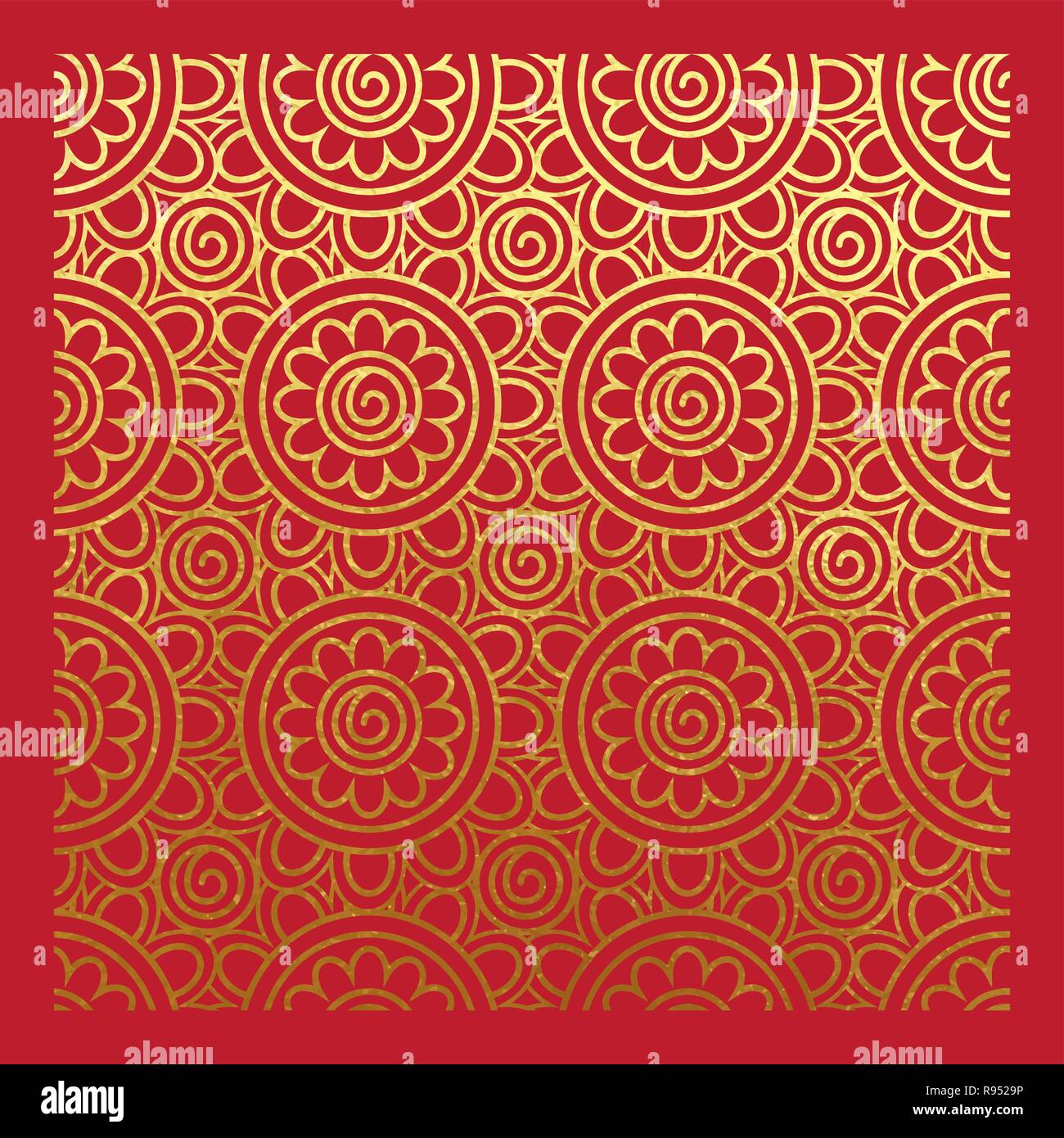 Oriental ancient geometric flowers pattern real golden paint metallic ...