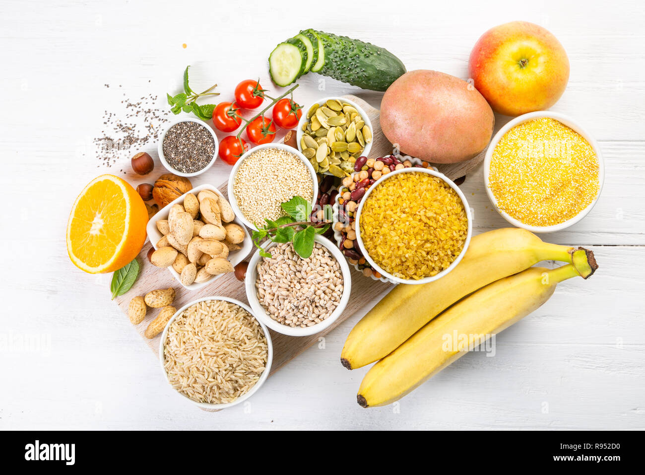 Selection of good carbohydrates sources. Healthy vegan diet Stock Photo ...