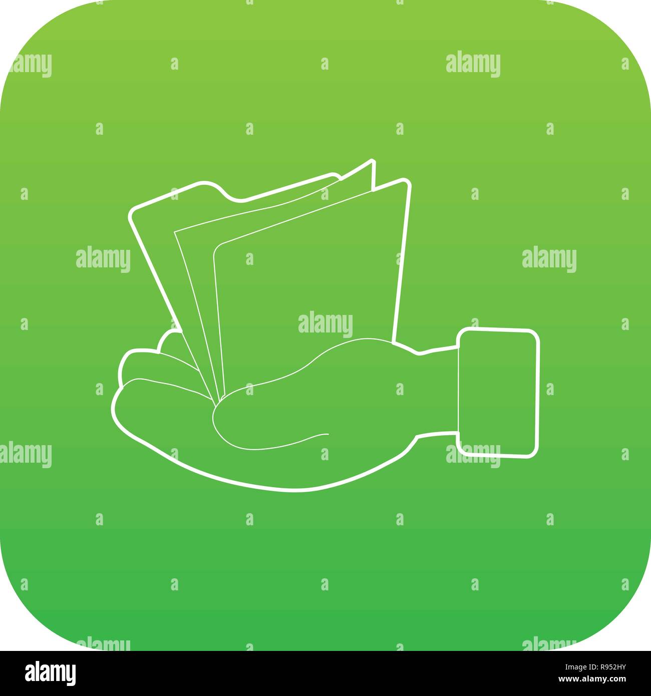Hand holding file folder icon green vector isolated on white background ...