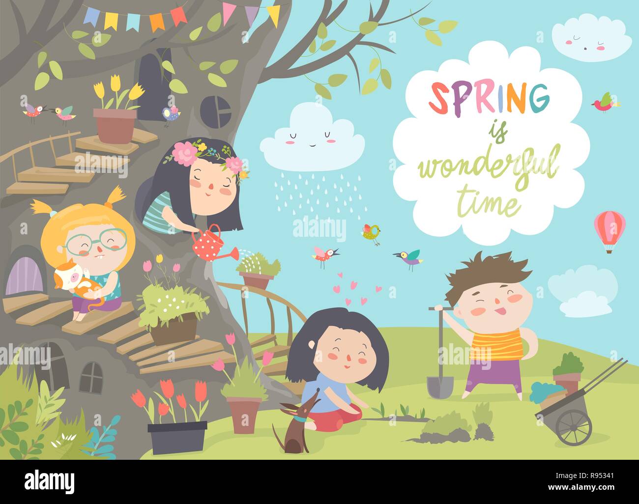Children hold flowers in Stock Vector Images - Alamy