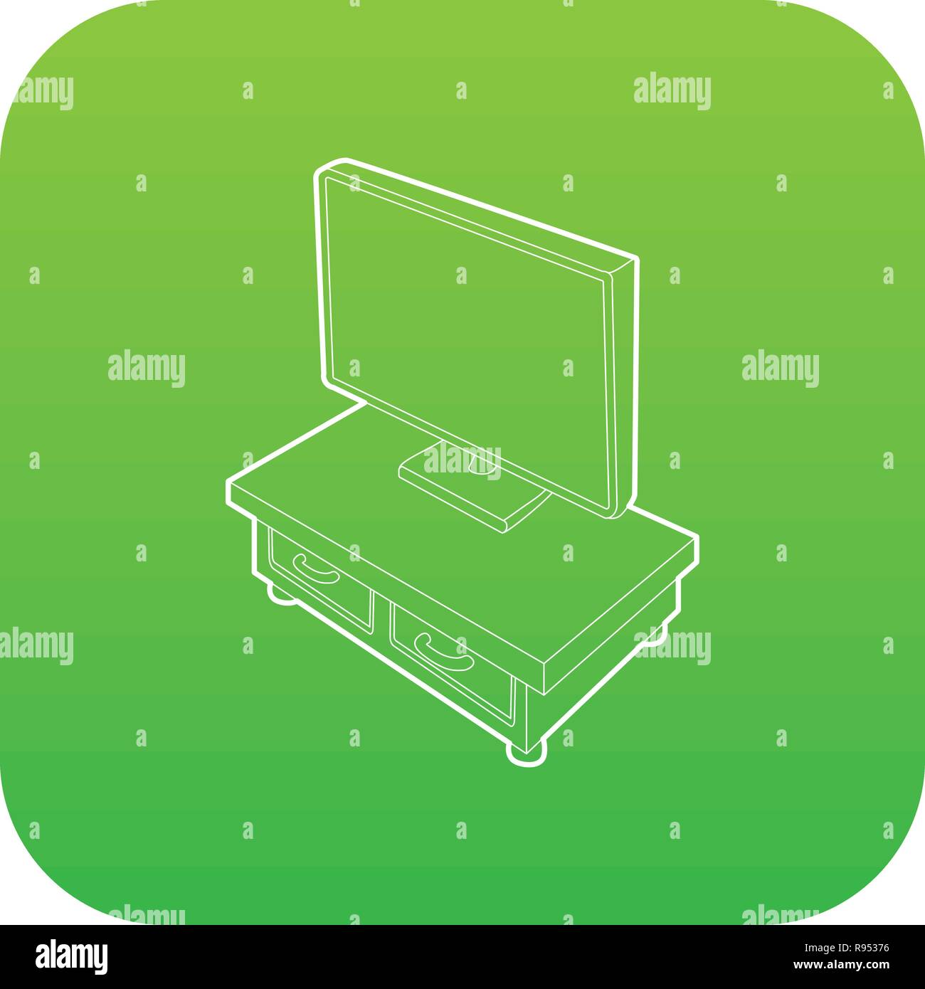 Wooden TV cabinet with TV icon green vector isolated on white ...