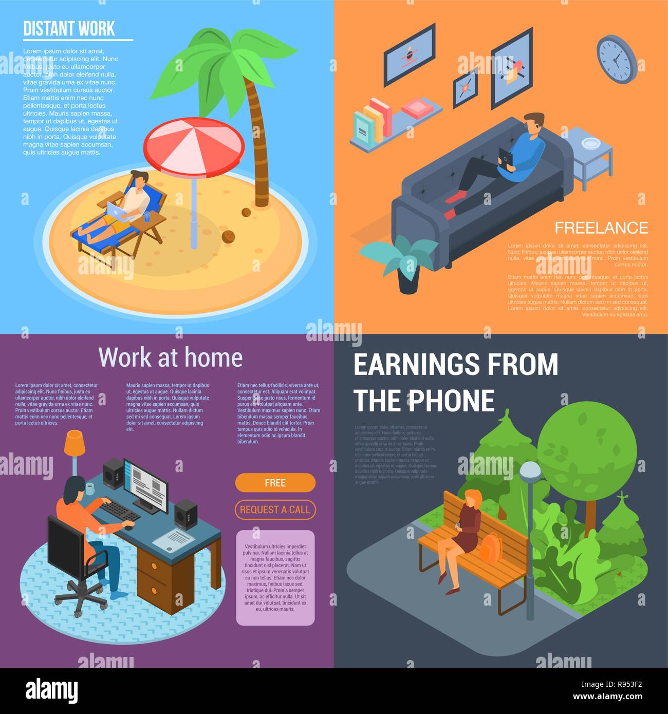 Distant work banner set, isometric style Stock Vector Image & Art - Alamy