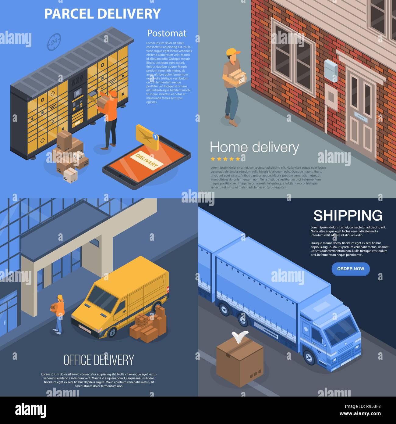 Parcel delivery banner set, isometric style Stock Vector Image & Art ...