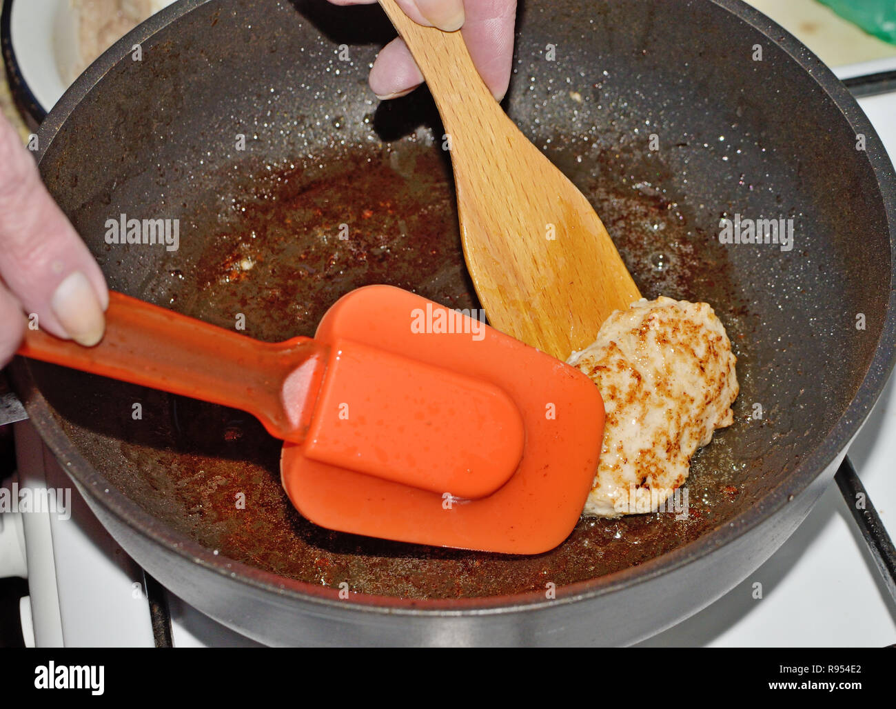 In a frying pan fry the Turkey cutlets.Delicious, meat dish Stock Photo ...