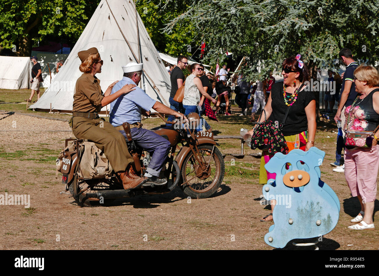 Military on a motorcycle, American Festival in Luynes, Indre-et-Loire ...