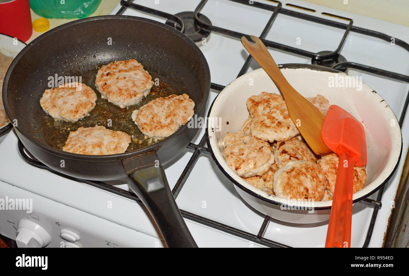 In a frying pan fry the Turkey cutlets.Delicious, meat dish Stock Photo ...
