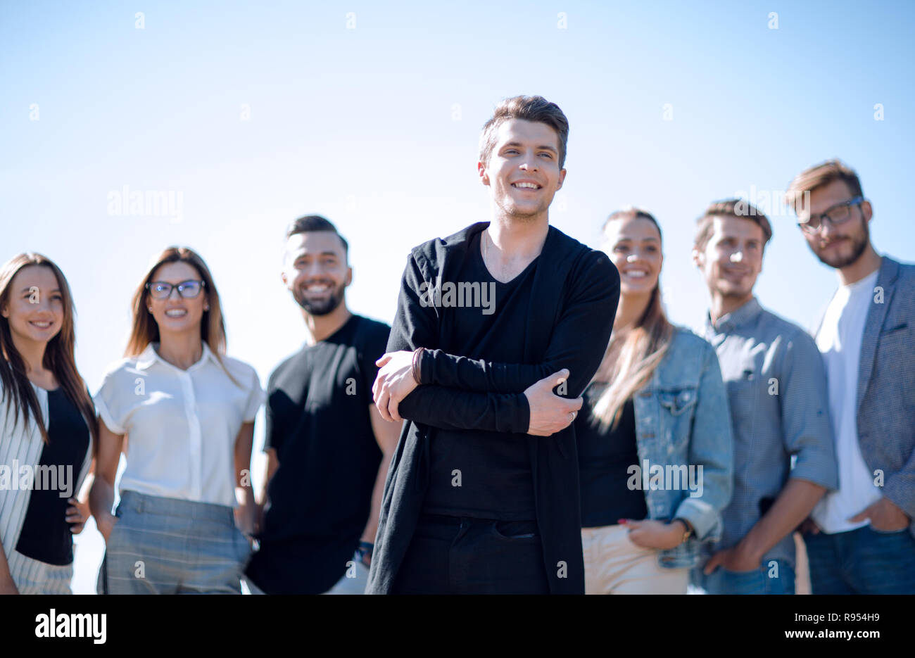 leader and creative business team on a light background Stock Photo - Alamy