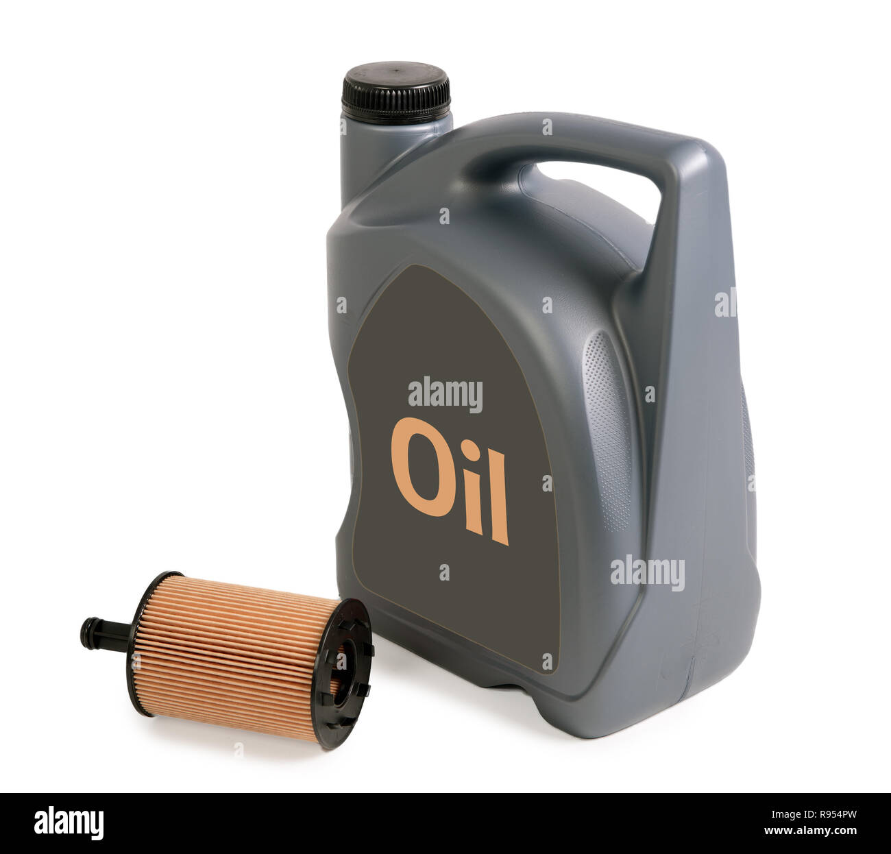 can of motor oil and oil filter isolated on a white background Stock ...