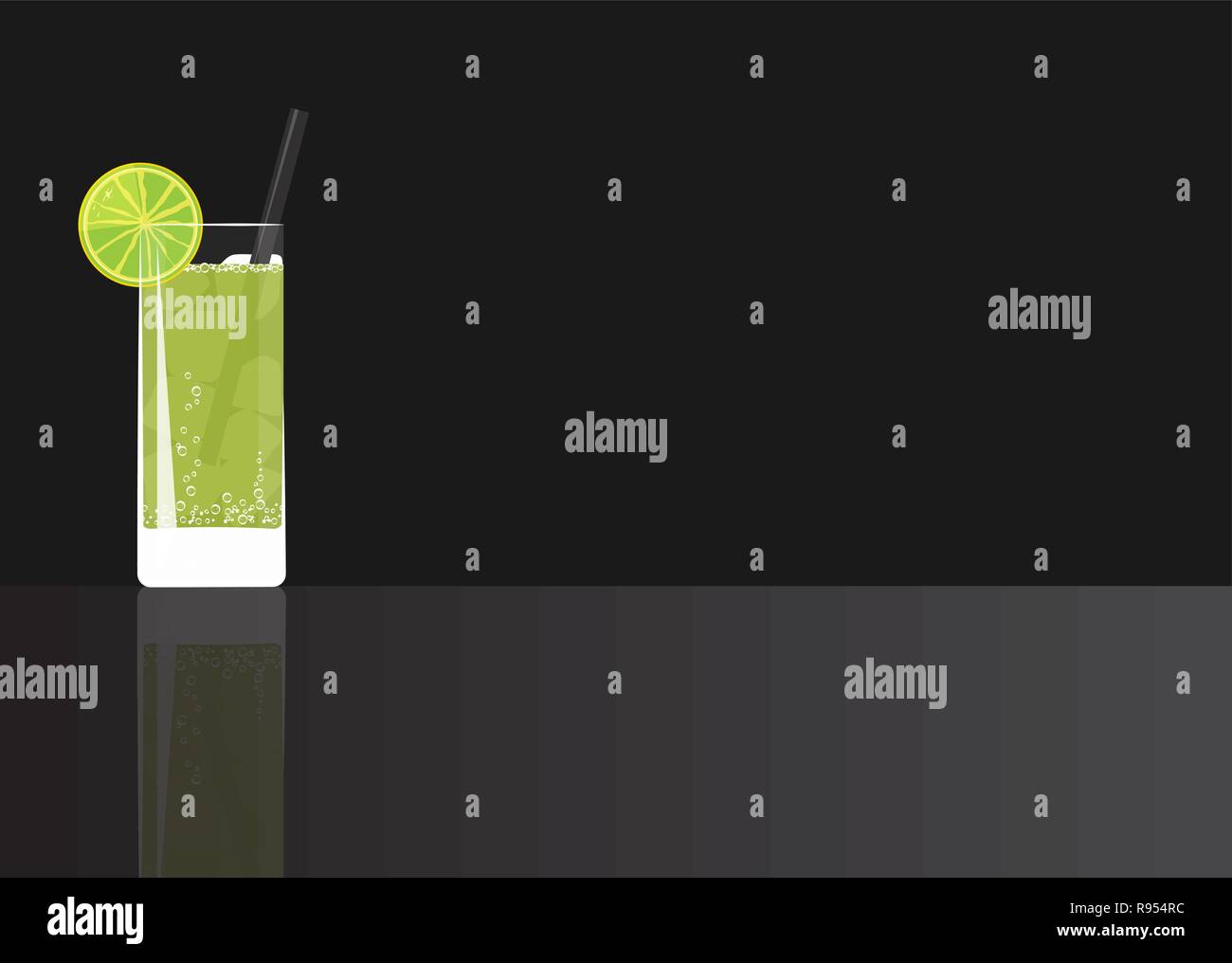 Green lemonader on black mirrored background. Vector illustration for ...
