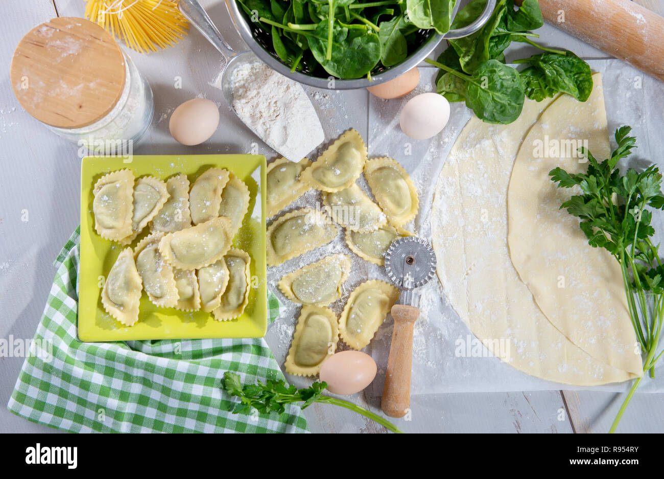 delicious traditional italian ravioli filled with spinach Stock Photo ...