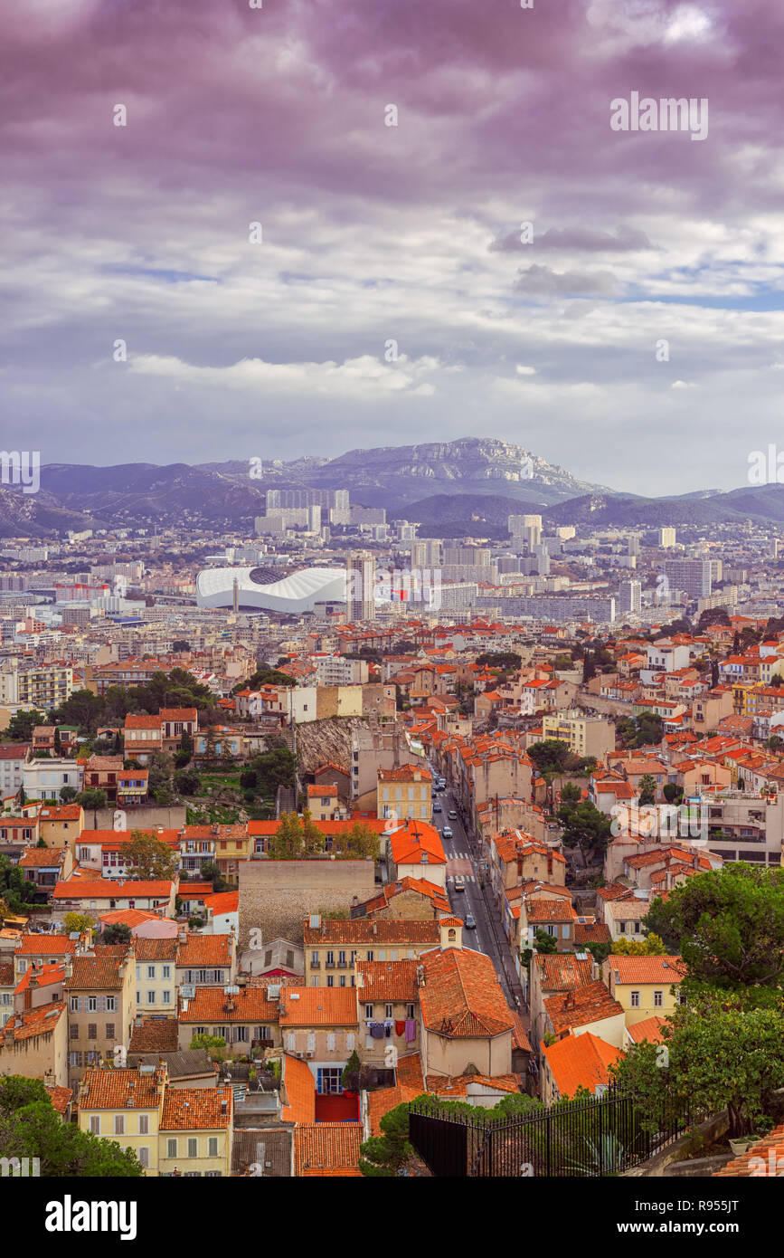 Aerial View at dawn on the Marseille City, France Stock Photo - Alamy